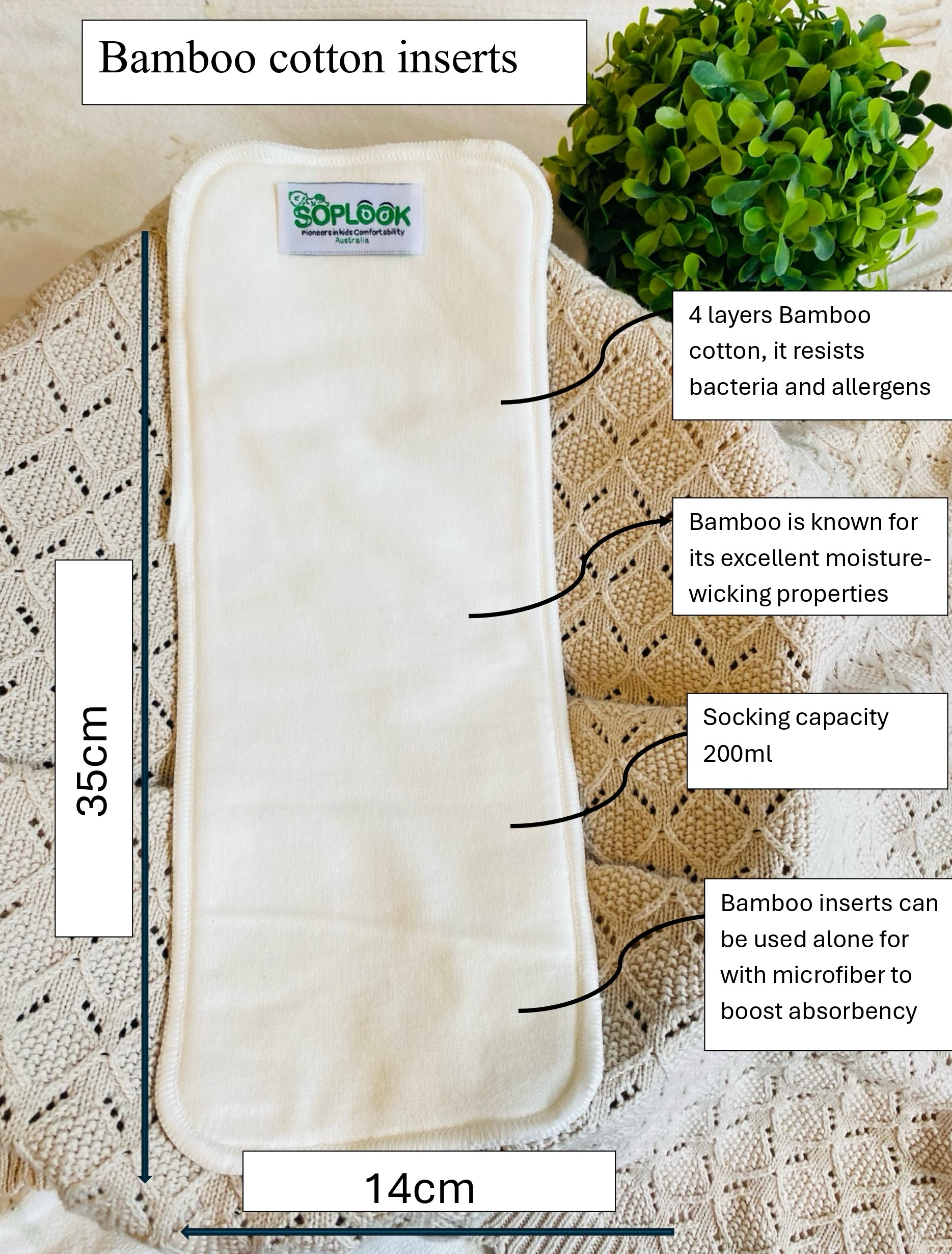 Bamboo Cotton Insert – Soplook Australia
